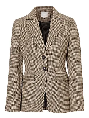 REFORMATION Bondi Houndstooth-Print Woven Blazer Tan Houndstooth