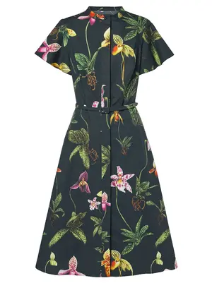 Oscar De La Renta Floral Cotton-blend Midi Dress - Blue