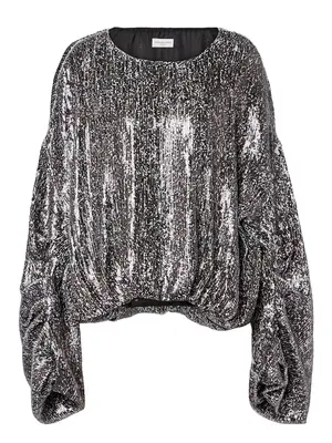 Dries Van Noten Sequined Gathered Blouse - Silver