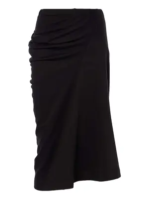 Dries Van Noten Ruched Cotton Midi Skirt - Black