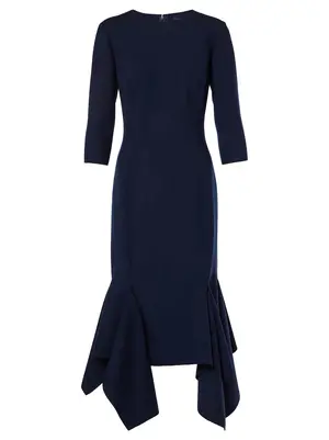 Oscar De La Renta Pleated Wool-blend Midi Dress - Blue