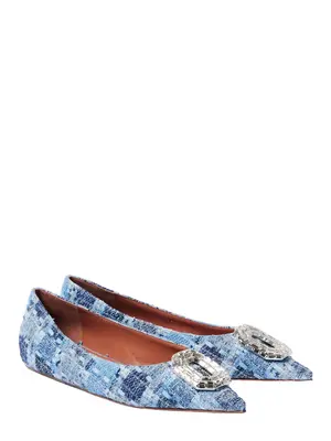 Amina Muaddi Camelia 90 Embellished Tweed Pumps - Blue