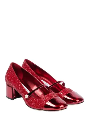 JIMMY CHOO Elisa 45 Glitter Leather Mary Jane Pumps - Red