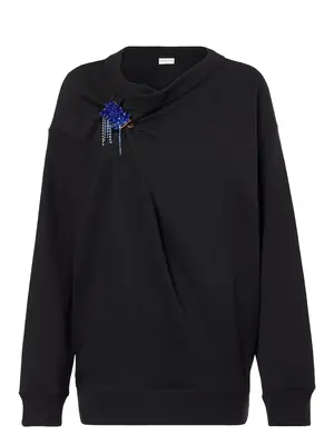Dries Van Noten Embellished Gathered Cotton Sweater - Black