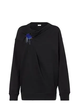 Dries Van Noten Embellished Gathered Cotton Sweater - Black