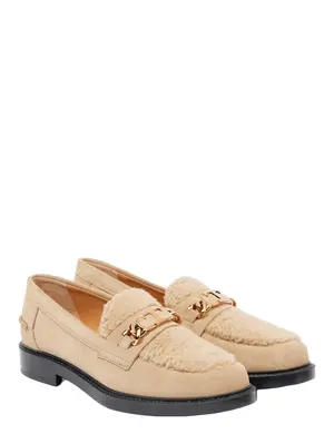 TOD'S Shearling-trimmed Suede Loafers - Beige