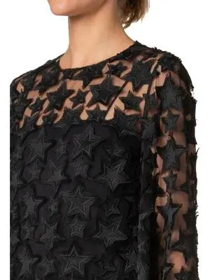 Akris 3d Star Embroidery Tulle Blouse - Black