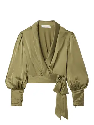 Zimmermann Silk-satin Wrap Blouse - Green