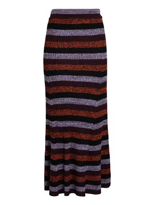 GANNI Striped Merino Wool Midi Skirt - Multicolor