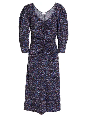 GANNI Floral-print Stretch-satin Midi Dress - Multicolor