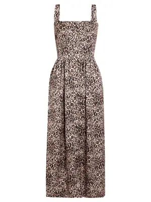 HVN HVN Laura Leopard-Print Satin Midi Dress