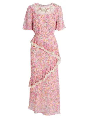 Saloni Vida Ruffled Printed Silk-chiffon Maxi Dress - Blush