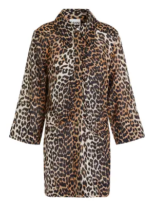 GANNI Ruched Leopard-print Cotton Shirt - Animal Print