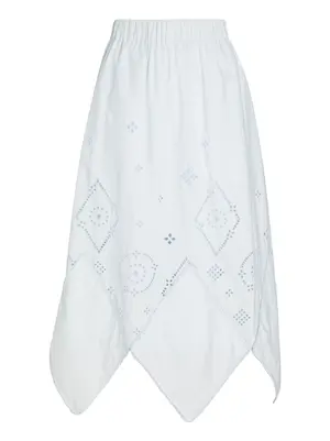 GANNI Asymmetric Broderie Anglaise Cotton Midi Skirt - Light Blue