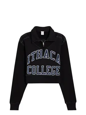 RE/DONE 90s Cropped Printed Cotton-blend Fleece Half-zip Sweatshirt - Black