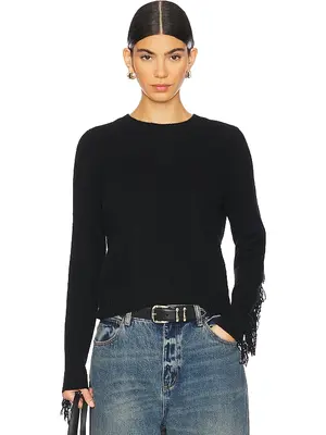 Autumn Cashmere Fringed Crewneck Sweater - Black