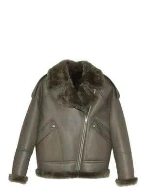 YVES SALOMON Shearling-lining Biker Jacket - Green