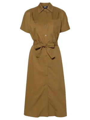 A.p.c. Cotton Twill Shirt Midi Dress - Green