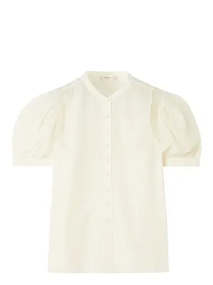 FRAME Ruched Lace-trimmed Silk Crepe De Chine Blouse - Cream