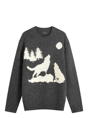 BEAMS Intarsia Wolf Jumper - Charcoal