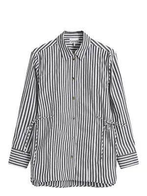 GANNI Stripe Cotton Tie String Shirt - Black