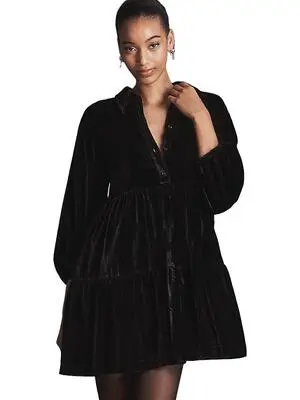 Maeve The Betta Velvet Tiered Mi Shirt Dress - Black Onyx