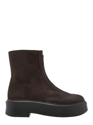THE ROW THE ROW Zipped Suede Ankle Boots Dark Brown