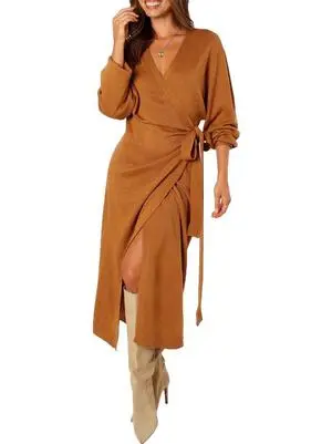 PETAL & PUP Nova Long Sleeve Maxi Wrap Dress - Camel