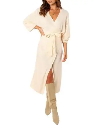 PETAL & PUP Nova Long Sleeve Maxi Wrap Dress - Taupe