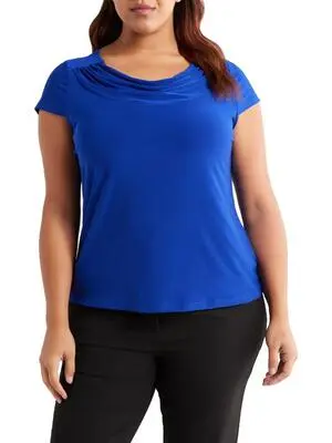KASPER Cap Sleeve Cowl Neck Top - Royal