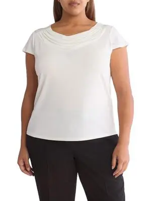 KASPER Cap Sleeve Cowl Neck Top - Vanilla Ice