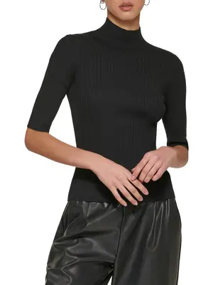Dkny DKNY Mock Neck Ribbed Sweater Black/black