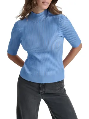 Dkny DKNY Mock Neck Ribbed Sweater Blue Bell/chino Khaki