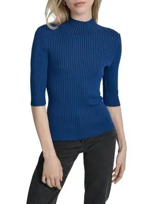 Dkny DKNY Mock Neck Ribbed Sweater Cadet Blue