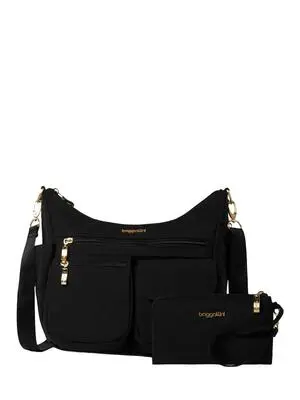 BAGGALLINI Hobo Crossbody Bag With Wristlet - Black With Gold Hardware