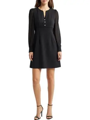 Anne Klein Sheer Long Sleeve Flare Dress - Anne Black (3qk)