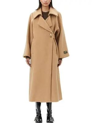 GANNI Wool-blend Long Coat - Latte