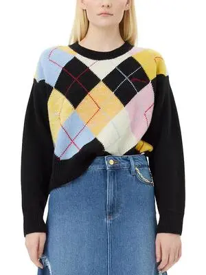 GANNI Harlequin Wool Blend Sweater Mulitcolor