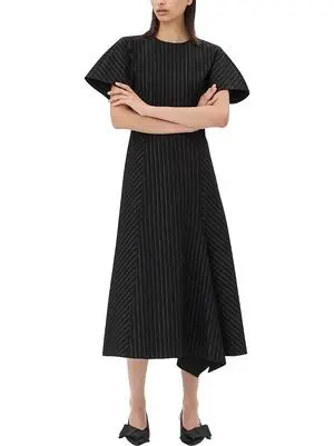 GANNI Striped Midi Dress - Black