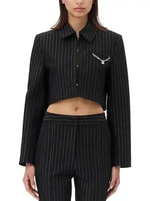 GANNI Striped Cropped Blazer - Black