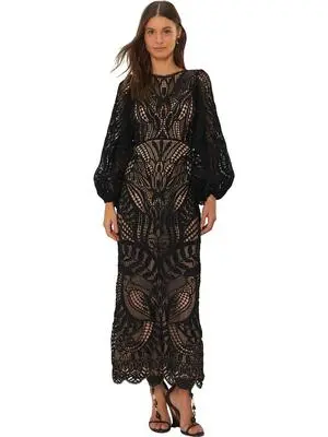 Farm Rio Guipure Lace Midi Dress - Black