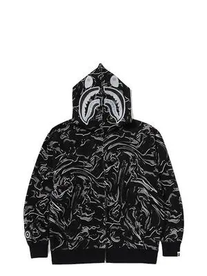 A BATHING APE Marbling Camo Shark Relaxed Fit Full Zip Hoodie - Black