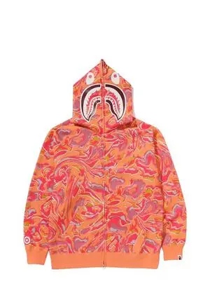 A BATHING APE Marbling Camo Shark Relaxed Fit Full Zip Hoodie - Orange