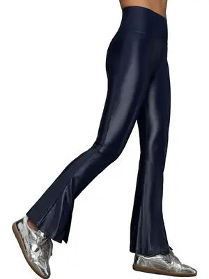 Carbon38 High Rise Flare Legging In Takara Shine - Navy Blazer
