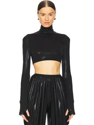 Norma Kamali Cropped Slim Fit Long Sleeve Turtleneck Top - Black