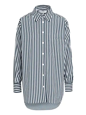 FRAME Striped Cotton-poplin Shirt - Navy