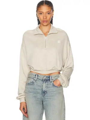 Eterne Cropped Half Zip Sweatshirt - Heather Oatmeal