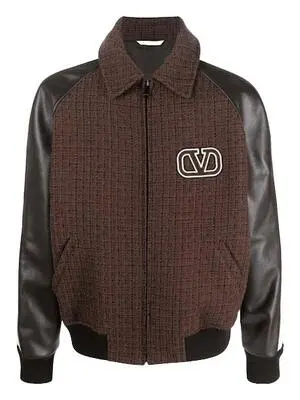 Valentino Garavani Tweed Panel Bomber Jacket - Brown