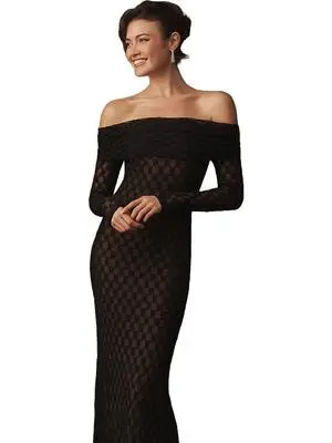 Bardot Adoni Off-the-shoulder Fitted Stretch Lace Midi Dress - Black