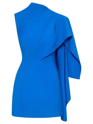 Oscar De La Renta One-shoulder Cape Dress - Blue